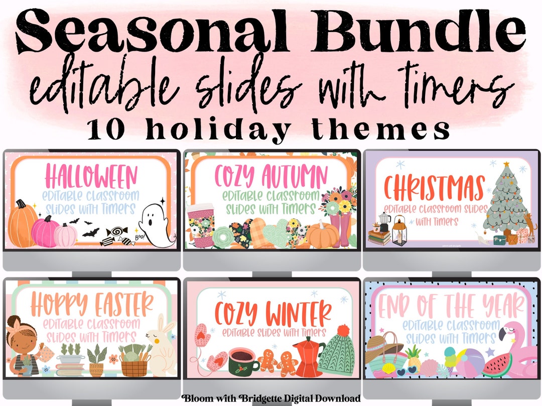 Seasonal Classroom Slide Templates With Timers Bundle, Holiday ...
