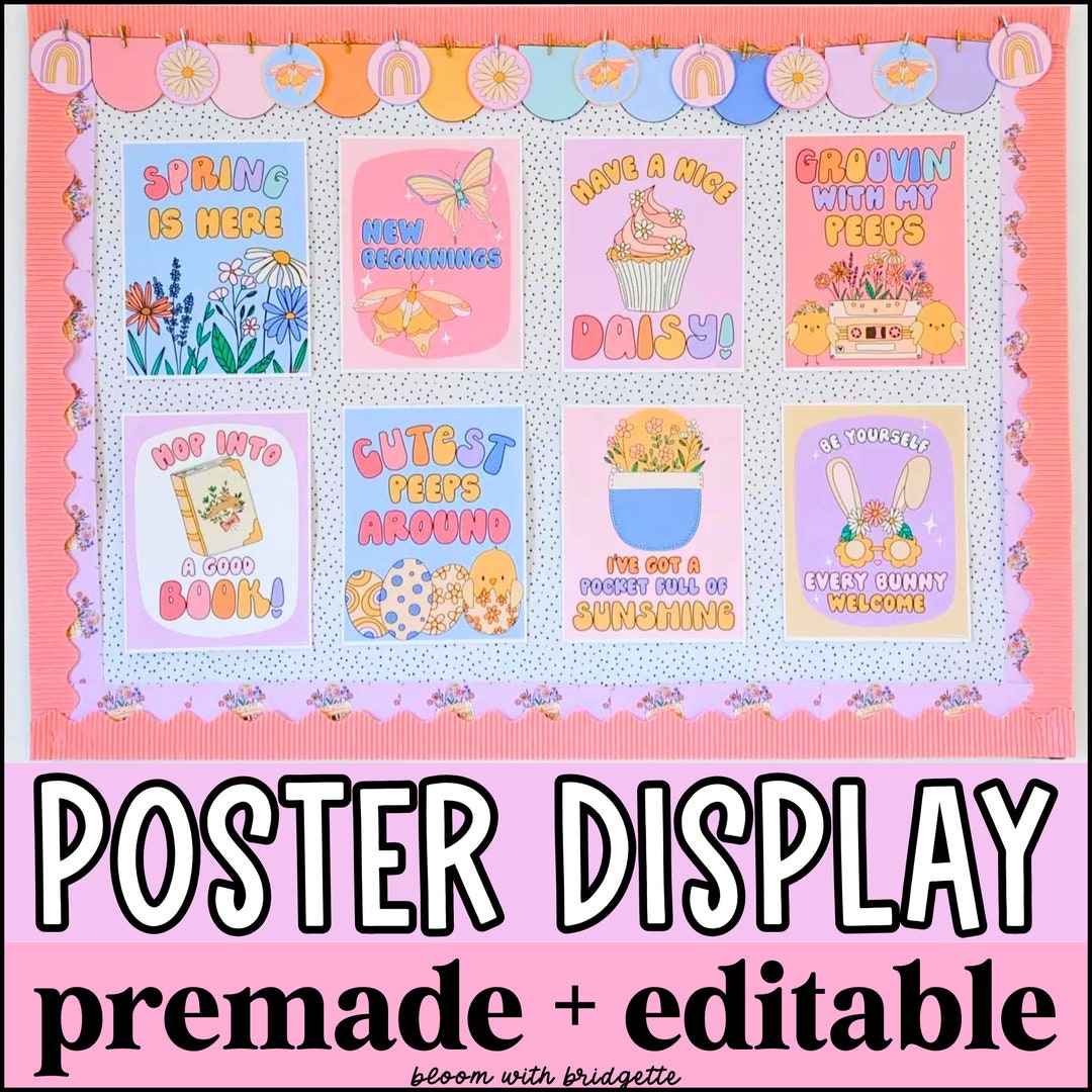 Bright Easter Spring Classroom Posters, Editable Retro Easter Bulletin ...
