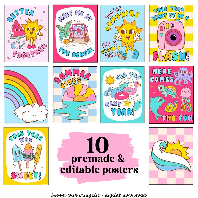 Retro Summer Classroom Posters, Editable Posters, June Bulletin Board ...
