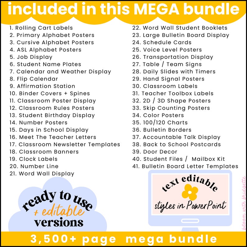 Sunshine Classroom MEGA BUNDLE, Editable, Floral Elementary Decorations ...