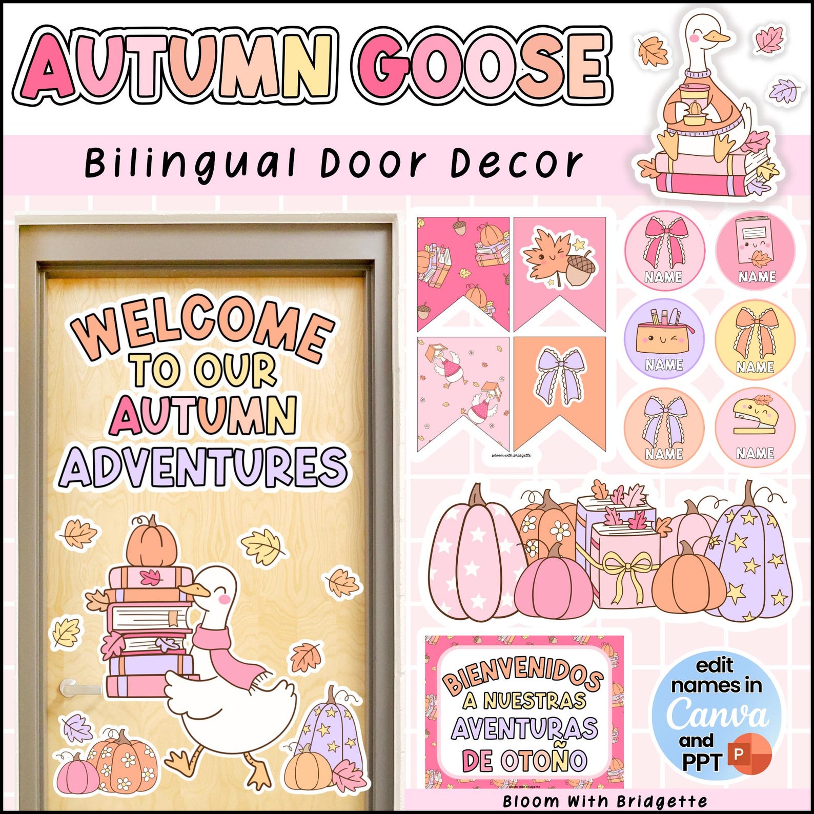 Fall Goose Classroom Door Decor | Bilingual Fall Bulletin Board | Silly ...