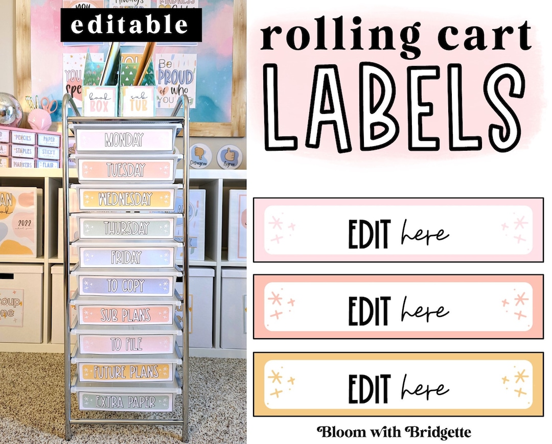 Pastel Rolling Cart Labels, Modern Pastel Classroom Decor, Teacher Cart ...