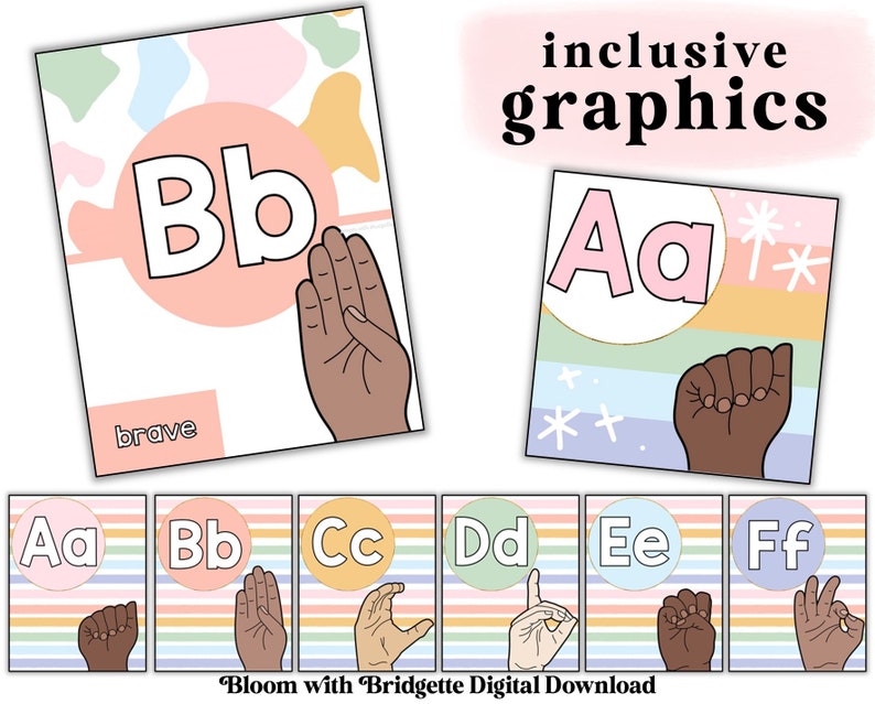 ASL american Sign Language Alphabet Posters Modern Pastel - Etsy