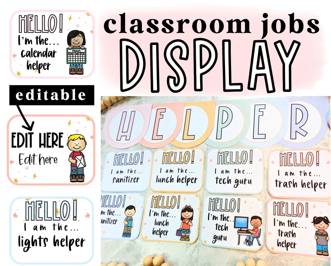 Classroom Jobs Display, Modern Pastel Classroom Decor, Class Jobs ...
