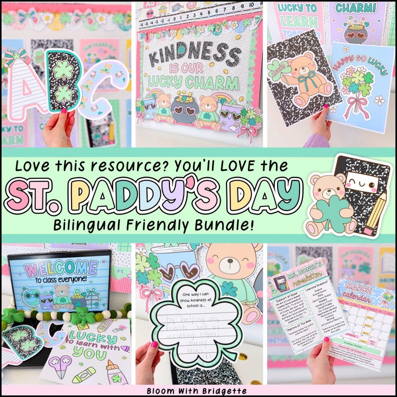 St. Patricks Day Bulletin Board, Bilingual, Composition Notebook Decor ...