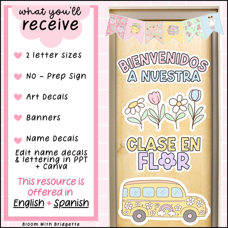 Spring Door Decor, Bilingual Bulletin Board, Editable Spring Decoration ...