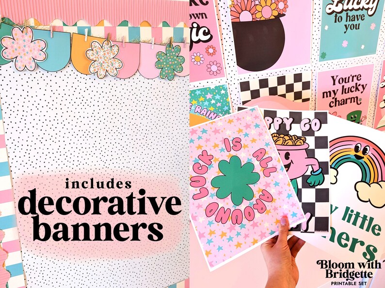 Retro St. Patty's Day Classroom Posters, March Bulletin Board, Spring ...