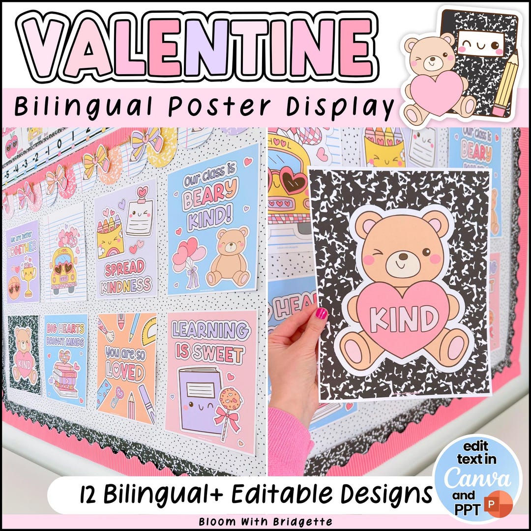 Valentine’s Day Classroom Posters, Teddy Bear Decor, Bilingual (spanish ...