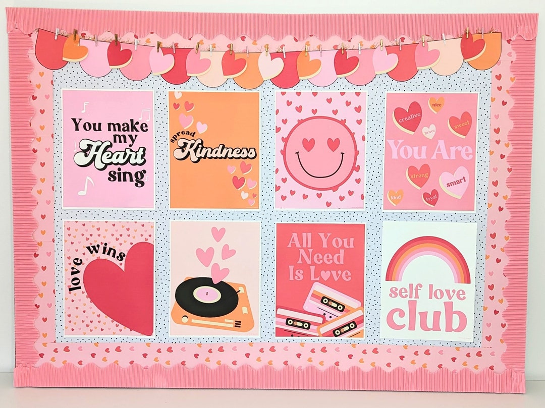 Retro Valentine's Day Classroom Posters, February Bulletin Board ...