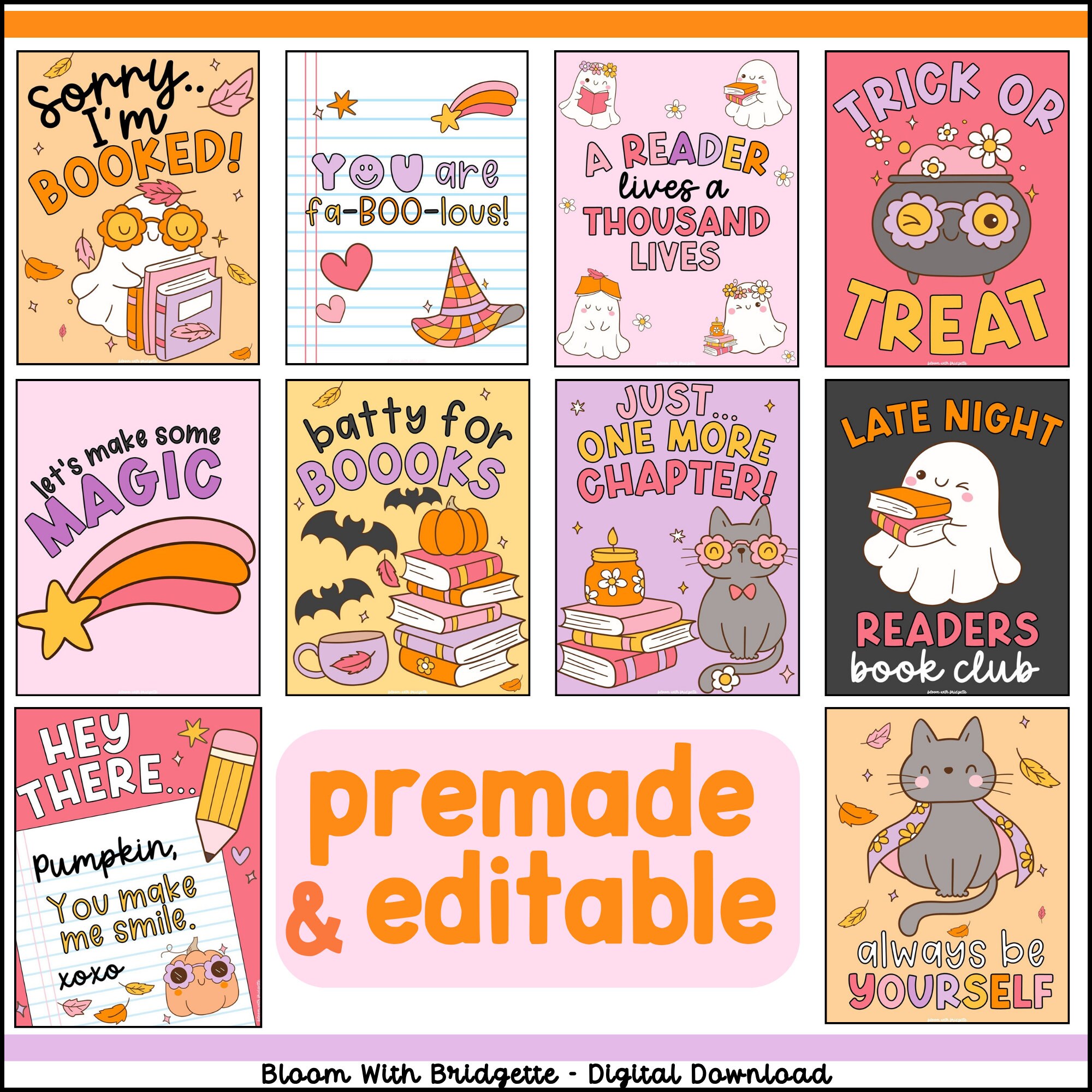 Cute Halloween Classroom Posters, Editable Posters, Bookish Bulletin ...