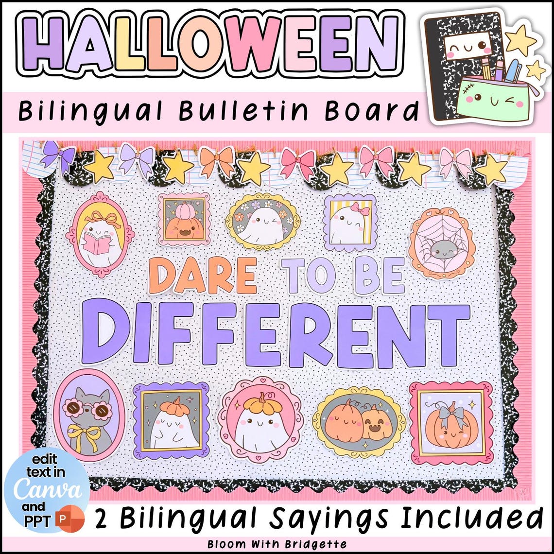 Halloween Bulletin Board, Composition Notebook, Bilingual Halloween ...