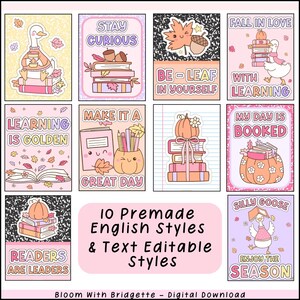 Fall Goose Posters | Bilingual Classroom Decor | Composition Notebook ...