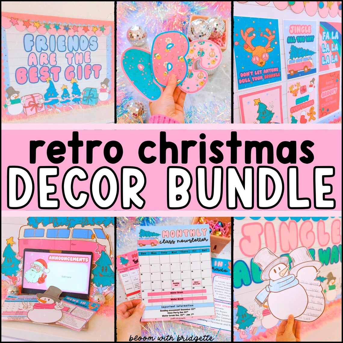 Retro Christmas Classroom Decor Bundle, Winter Bulletin Board ...