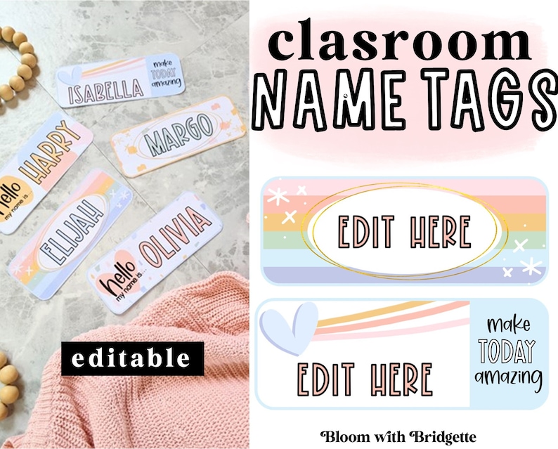 Modern Pastel Name Tags Classroom Name Plates Printable Name - Etsy