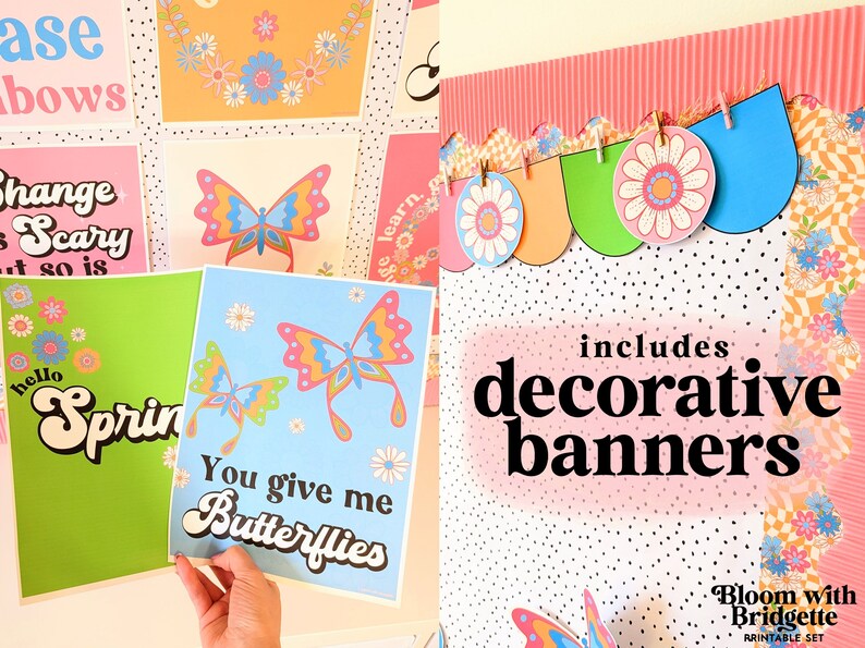 Retro Spring Classroom Posters, Easy Bulletin Board Display, Spring ...