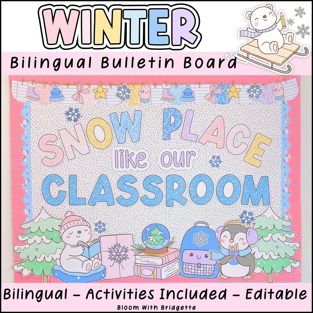 Bilingual Winter Bulletin Board, Composition Notebook Decor, Winter ...