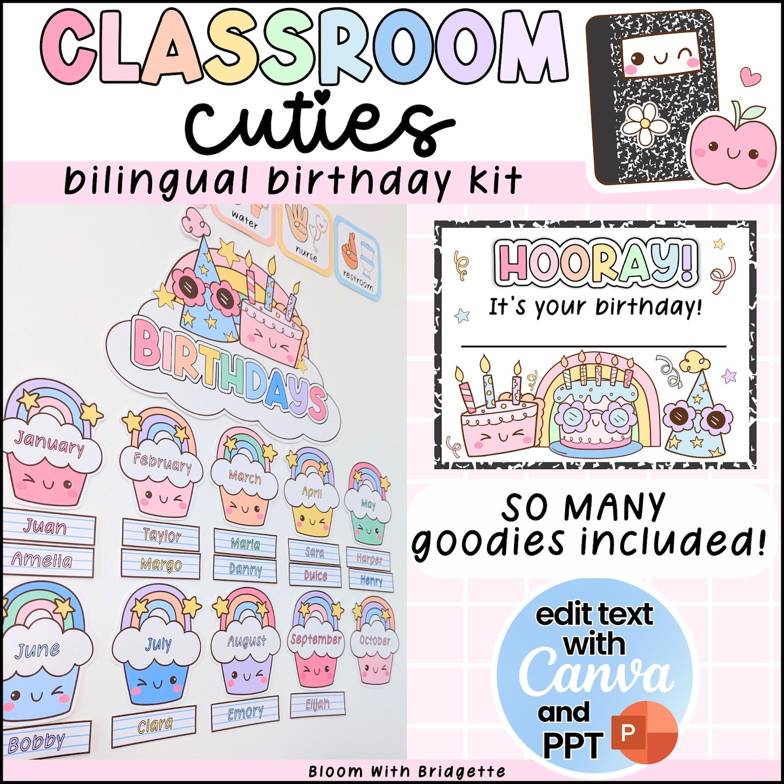 Bilingual Birthday Display, Composition Notebook Classroom Decor ...