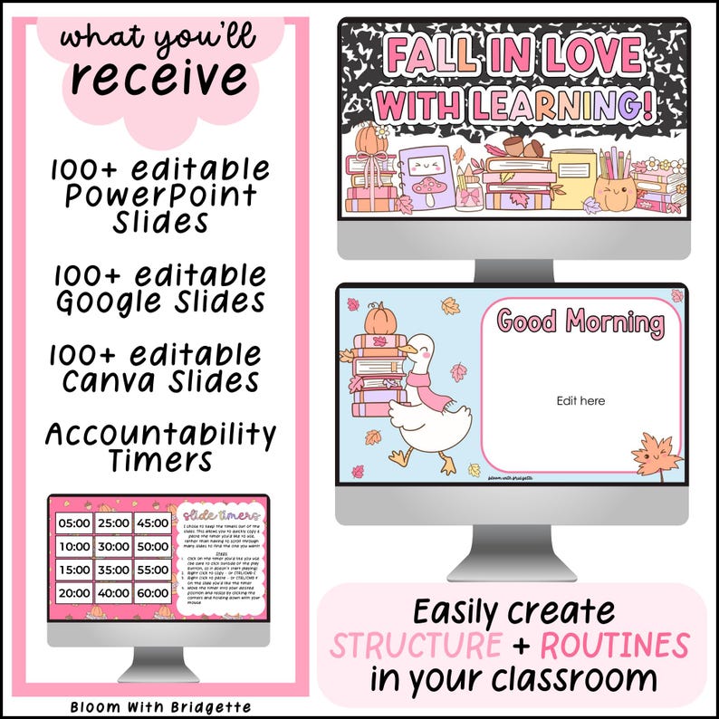 Fall Goose Classroom Slides With Timers | Google Slides, Canva ...