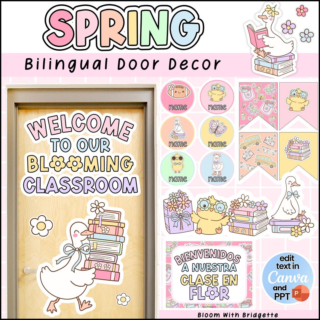 Spring Door Decor, Bilingual Bulletin Board, Editable Spring Decoration ...
