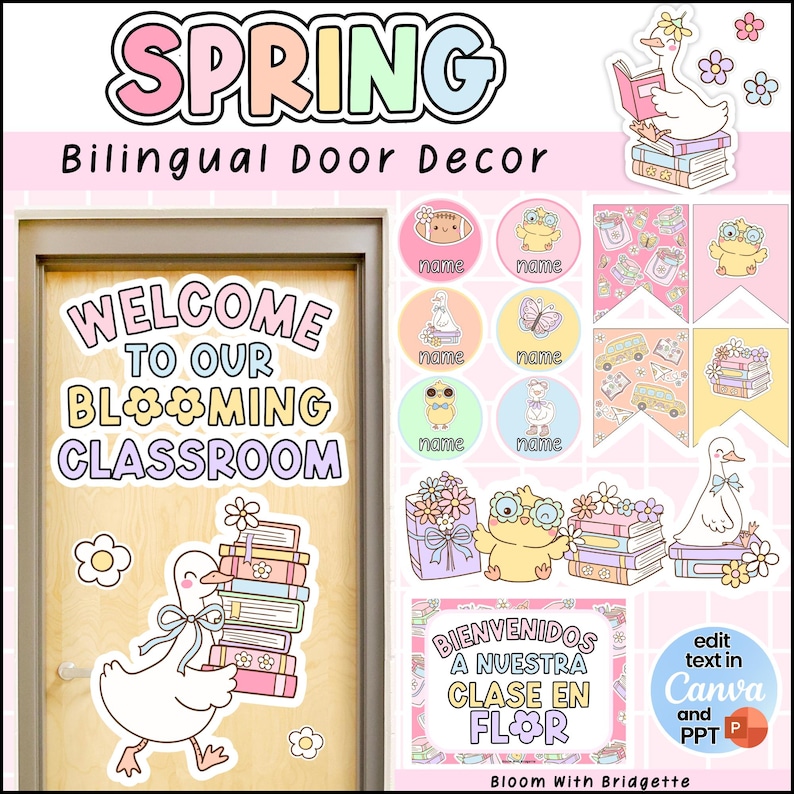 Spring Door Decor, Bilingual Bulletin Board, Editable Spring Decoration ...