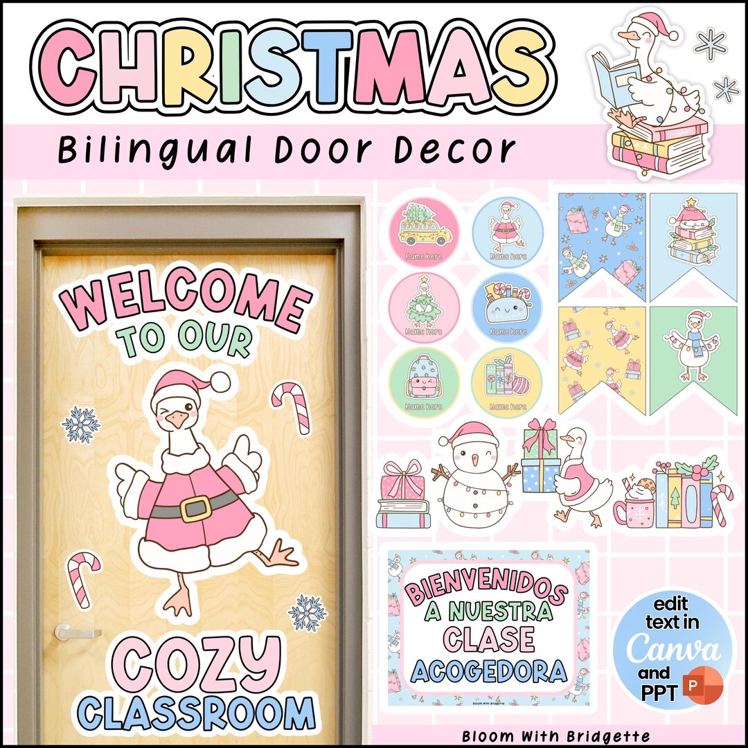 Christmas Goose Classroom Door Decor | Bilingual Holiday Bulletin Board ...