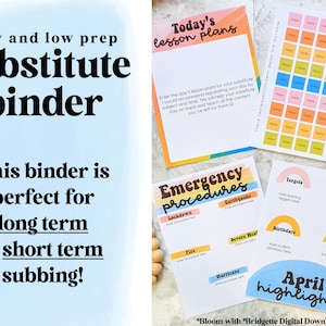 Retro Editable Substitute Binder, Daily Subbing, Maternity Leave Binder ...