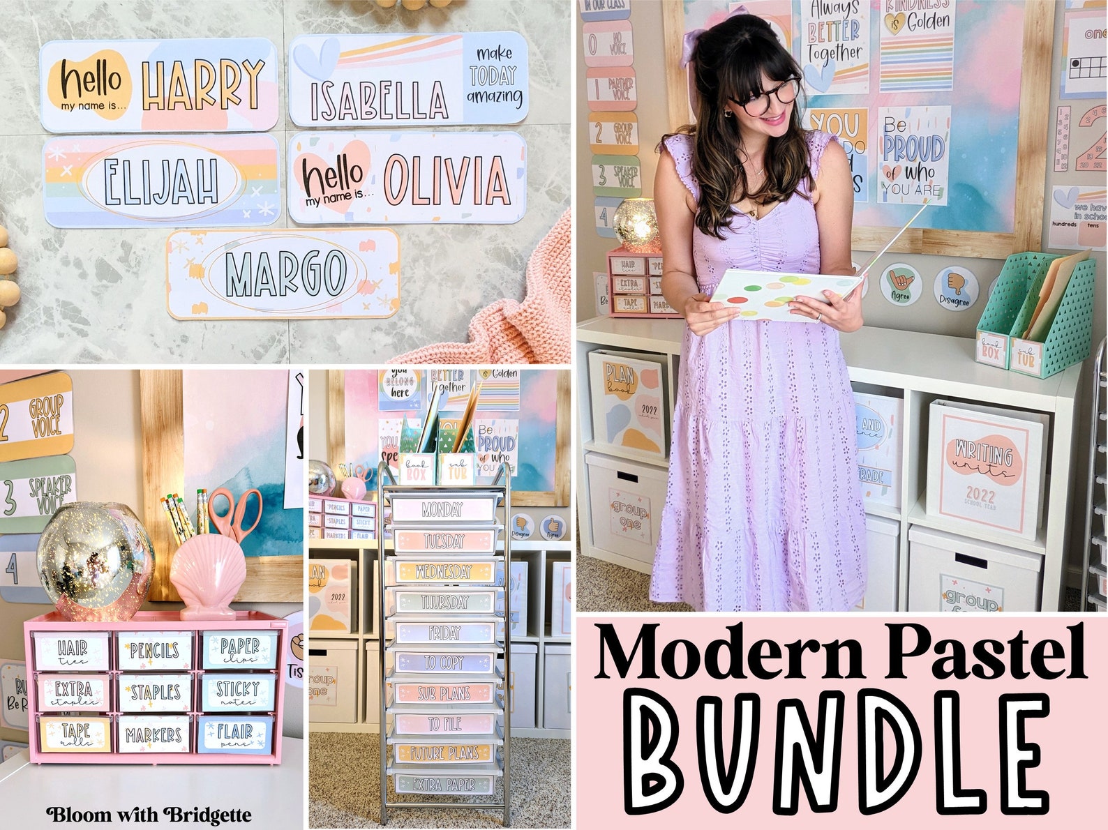 Modern Pastel Classroom Decor Bundle Editable, Calm Classroom Decor ...