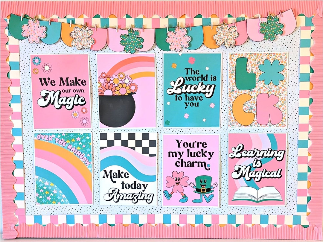 Retro St. Patty's Day Classroom Posters, March Bulletin Board, Spring ...