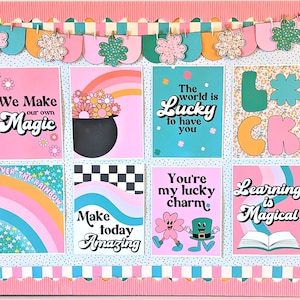 Retro St. Patty's Day Classroom Posters, March Bulletin Board, Spring ...