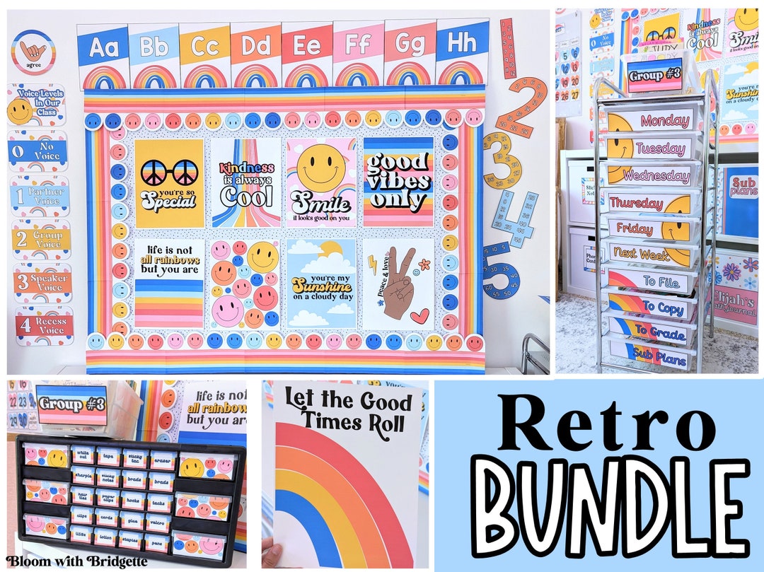Retro Classroom Decor Bundle, Groovy Rainbow, 70's Classroom Theme ...