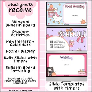 Fall Goose Classroom Decor Bundle, Bilingual Bulletin Board, Posters ...