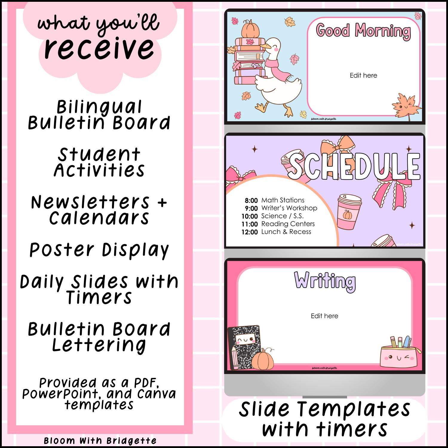 Fall Goose Classroom Decor Bundle, Bilingual Bulletin Board, Posters ...