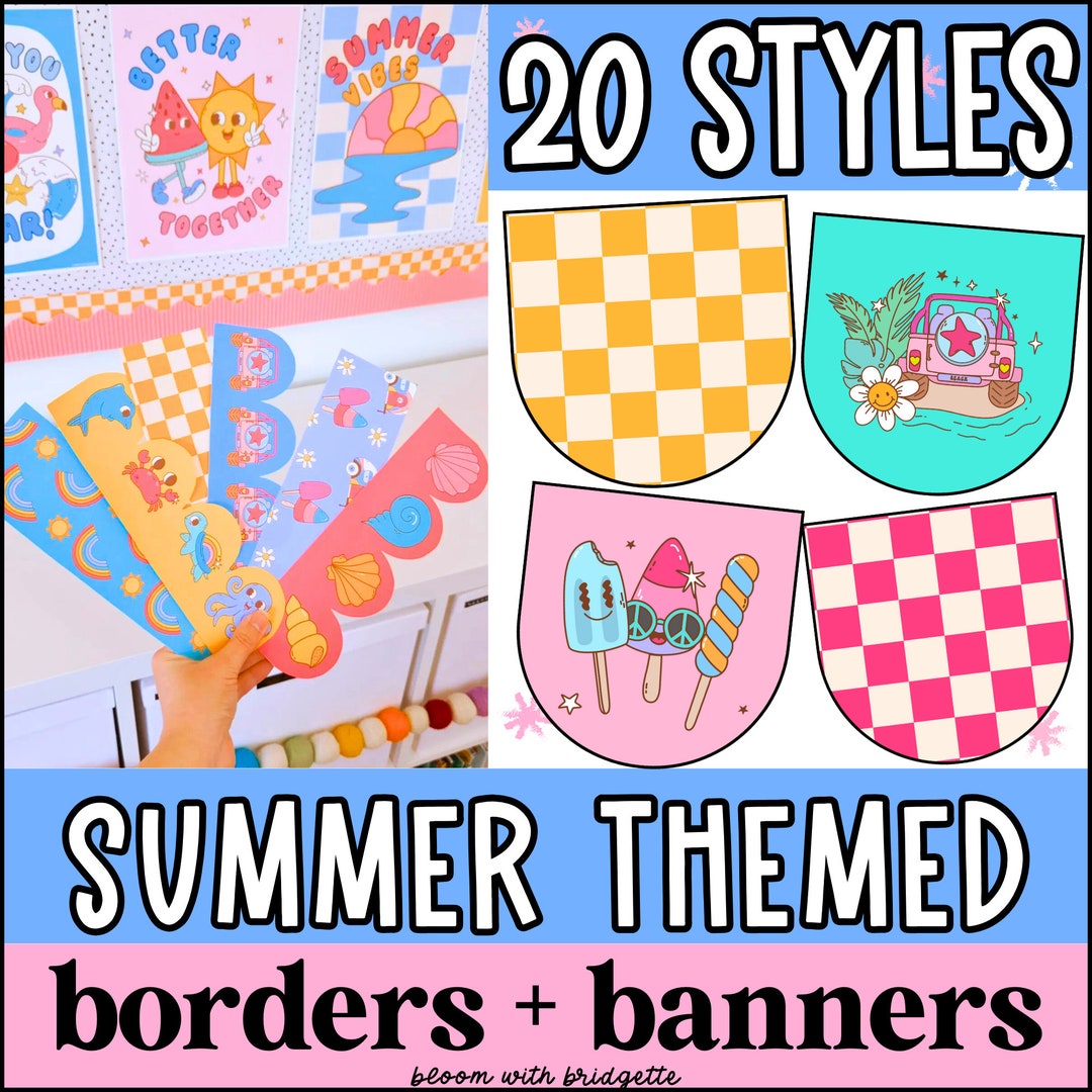 Retro Summer Bulletin Borders and Banners, Printable Summer Classroom ...