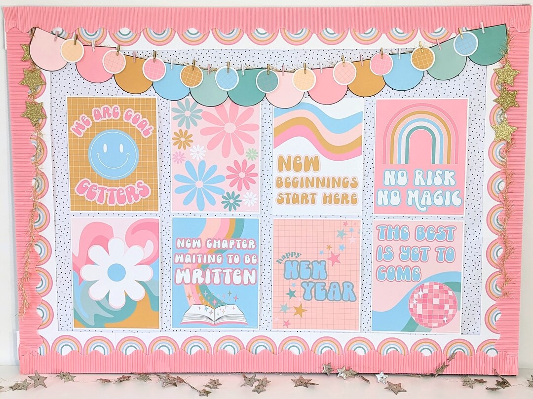 New Year Bulletin Board, Retro New Year Posters, New Year Classroom ...