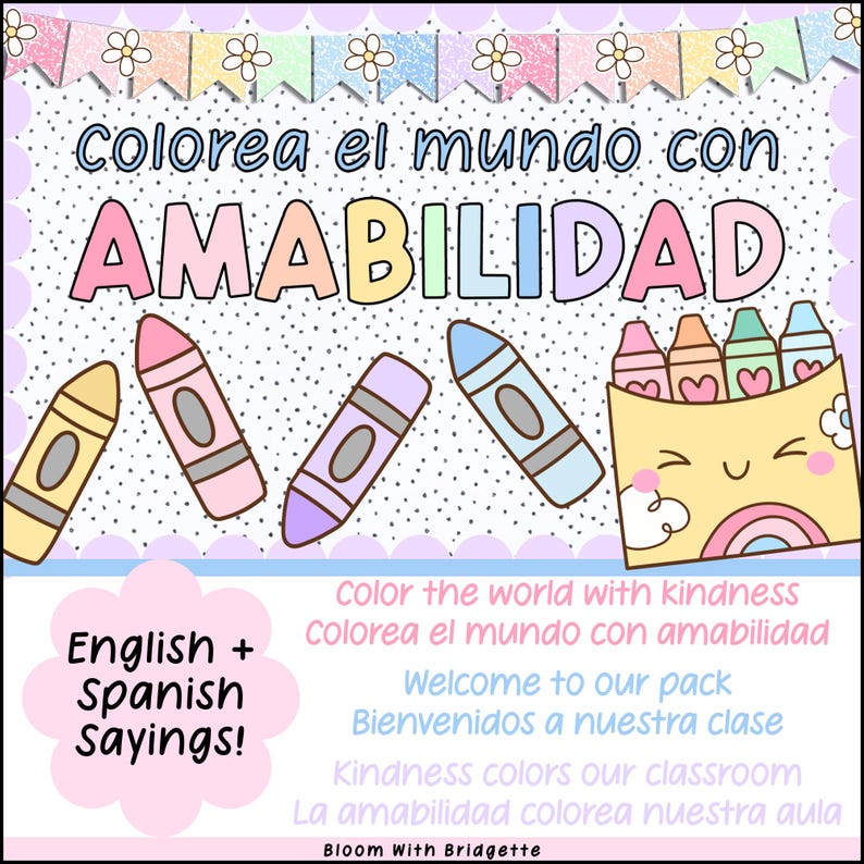 Bilingual Back to School Bulletin Board Kit: Kindness Classroom Decor ...