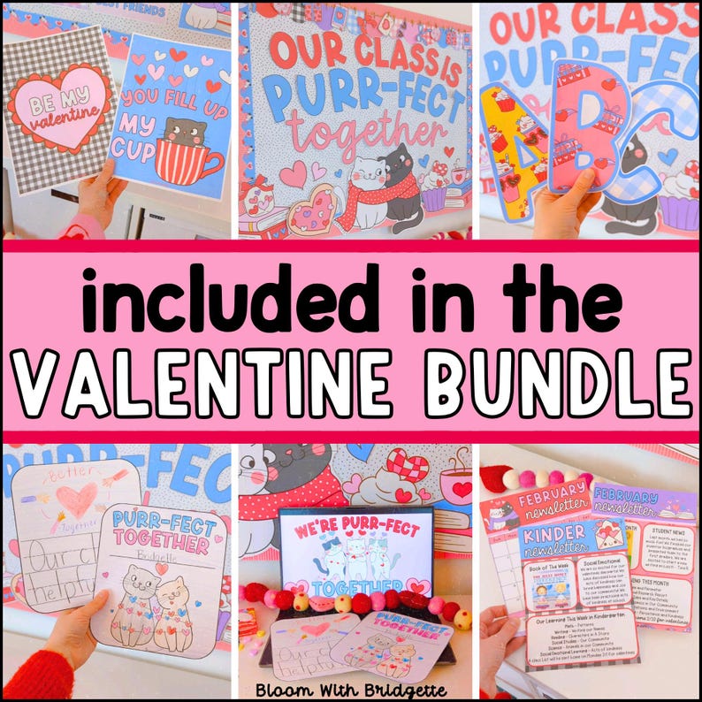 Valentine's Day Bulletin Board, Kindness Classroom Decor, Cat Themed ...