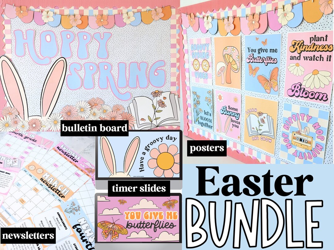 Retro Easter Classroom Decor Bundle, Classroom Slides, Editable Spring ...
