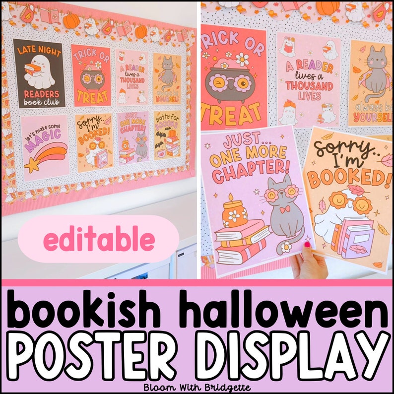 Cute Halloween Classroom Posters, Editable Posters, Bookish Bulletin ...