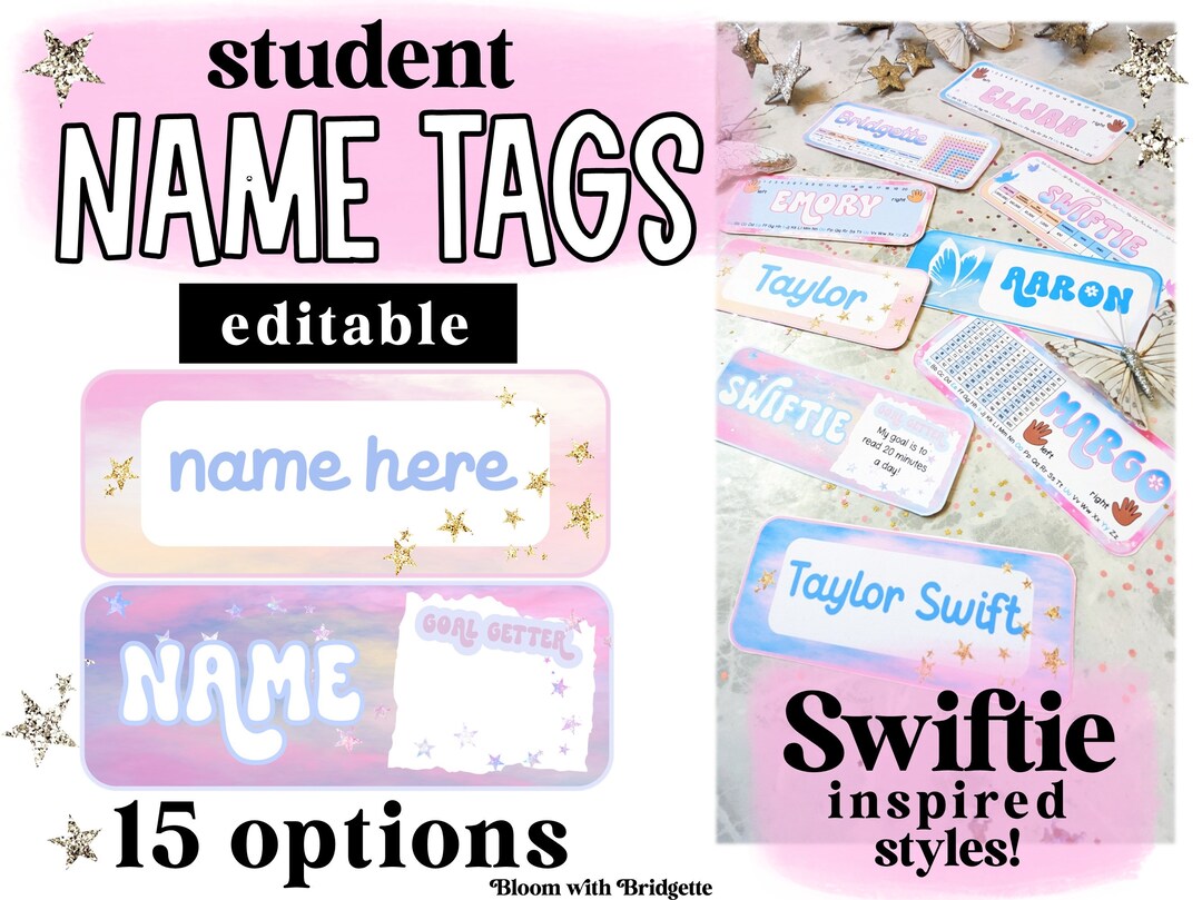 Swiftie Inspired Student Name Tags, Editable Name Plates, Pastel ...