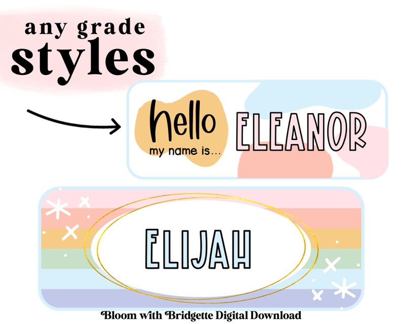 Modern Pastel Name Tags Classroom Name Plates Printable Name - Etsy