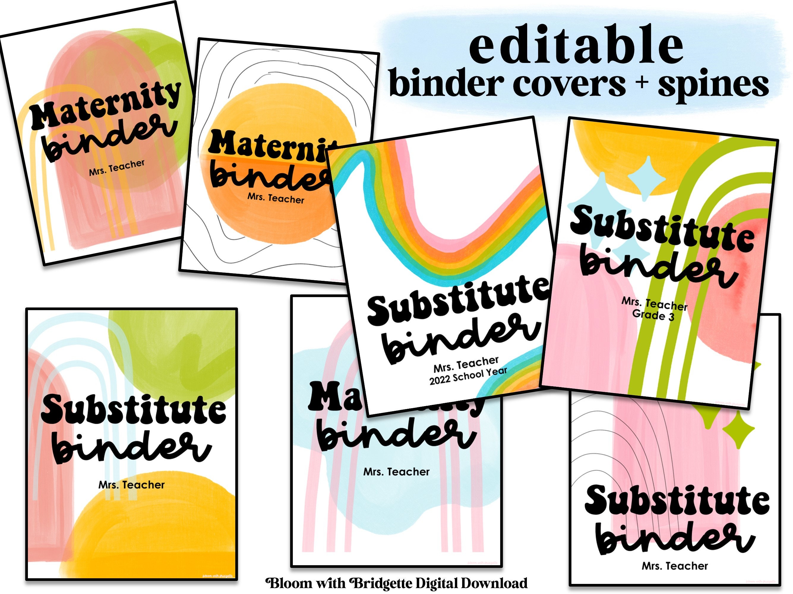 Retro Editable Substitute Binder, Daily Subbing, Maternity Leave Binder ...