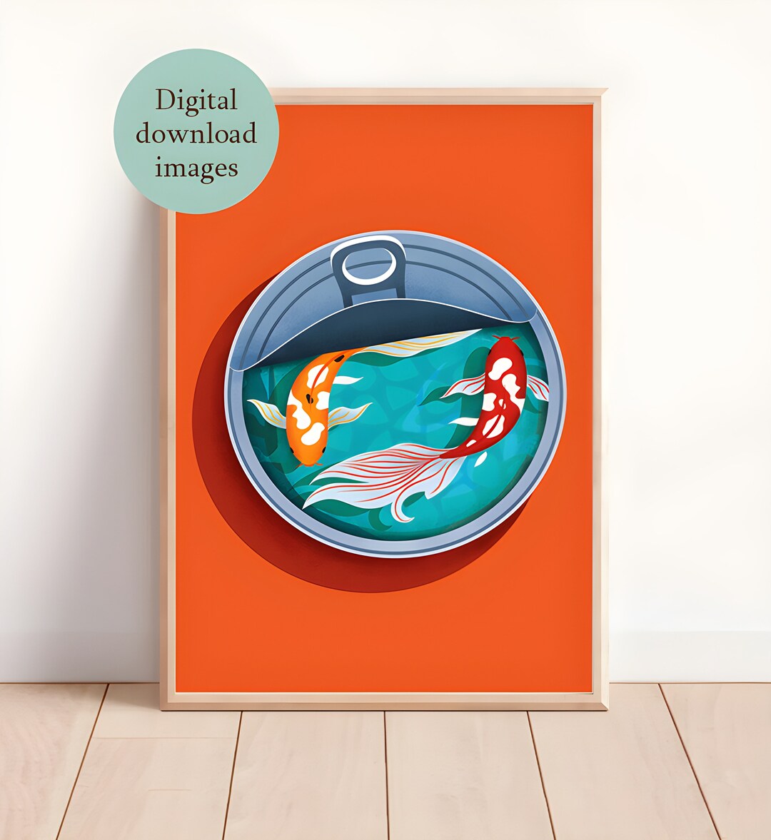 Printable Japanese Koi Fish Swimming in Can, Kitchen Poster, Wall Art ...