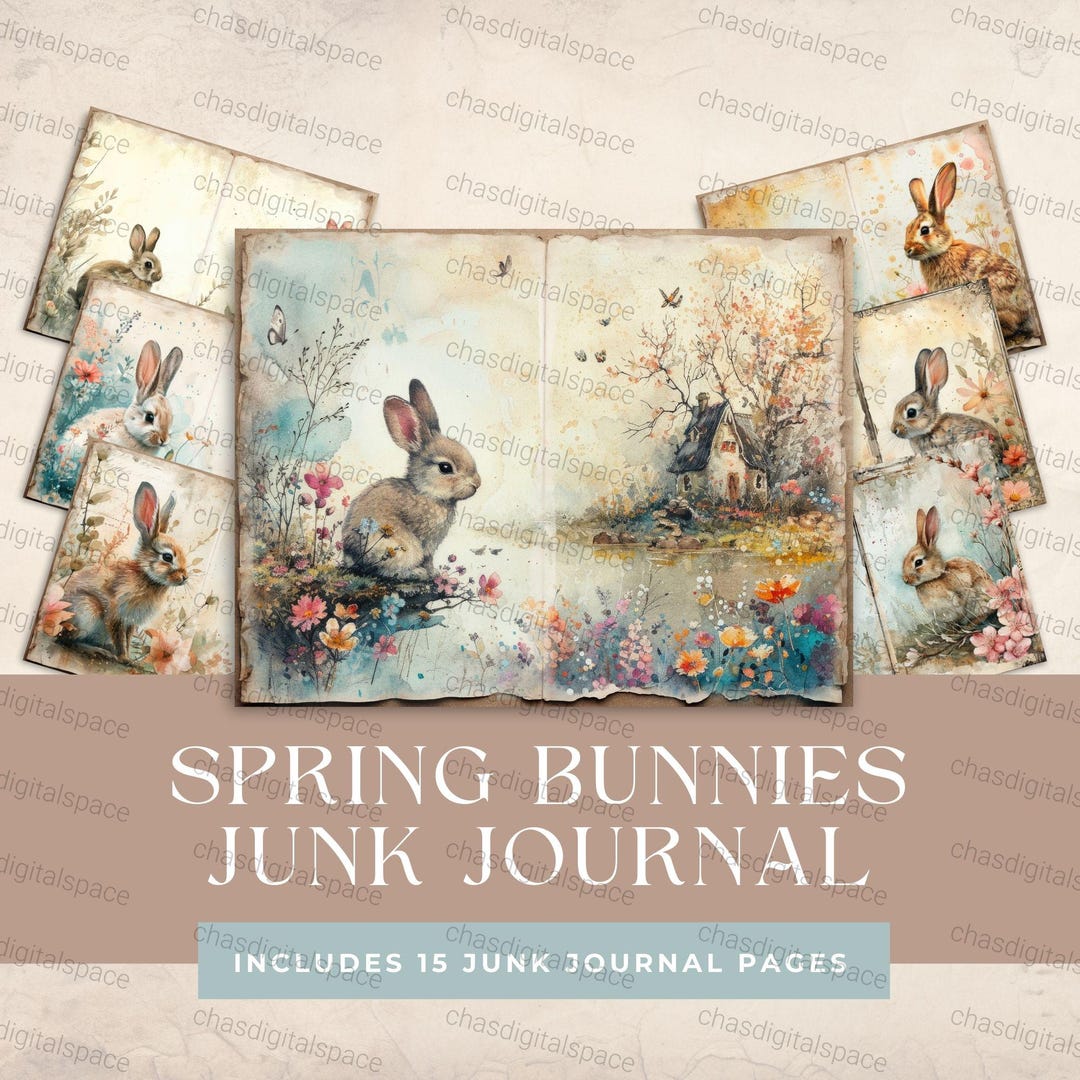 Spring Bunny Junk Journal Page, Ready to Print Scrapbook, Bunnies, - Etsy