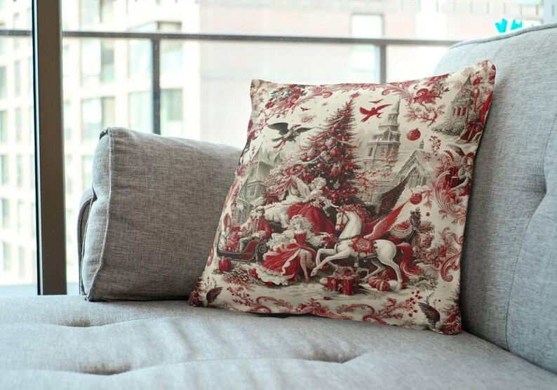Christmas Toile Pattern Red and White Christmas Background, Printable ...