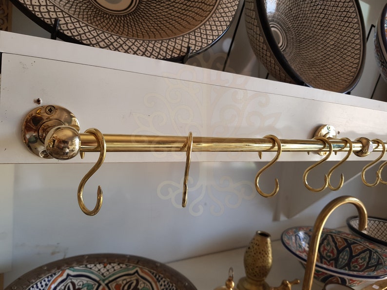 Unlacquered Brass Pot Rack S Hooks Rustic Kitchen Storage - Etsy