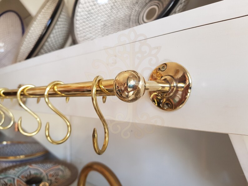 Unlacquered Brass Pot Rack S Hooks Rustic Kitchen Storage - Etsy