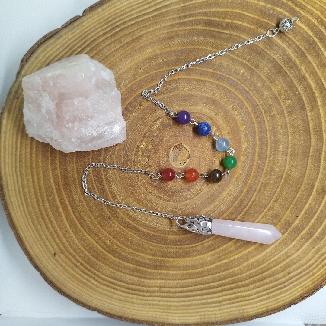Extra Long Pendulum Made of Rose Quartz With Chakra Stones - Etsy