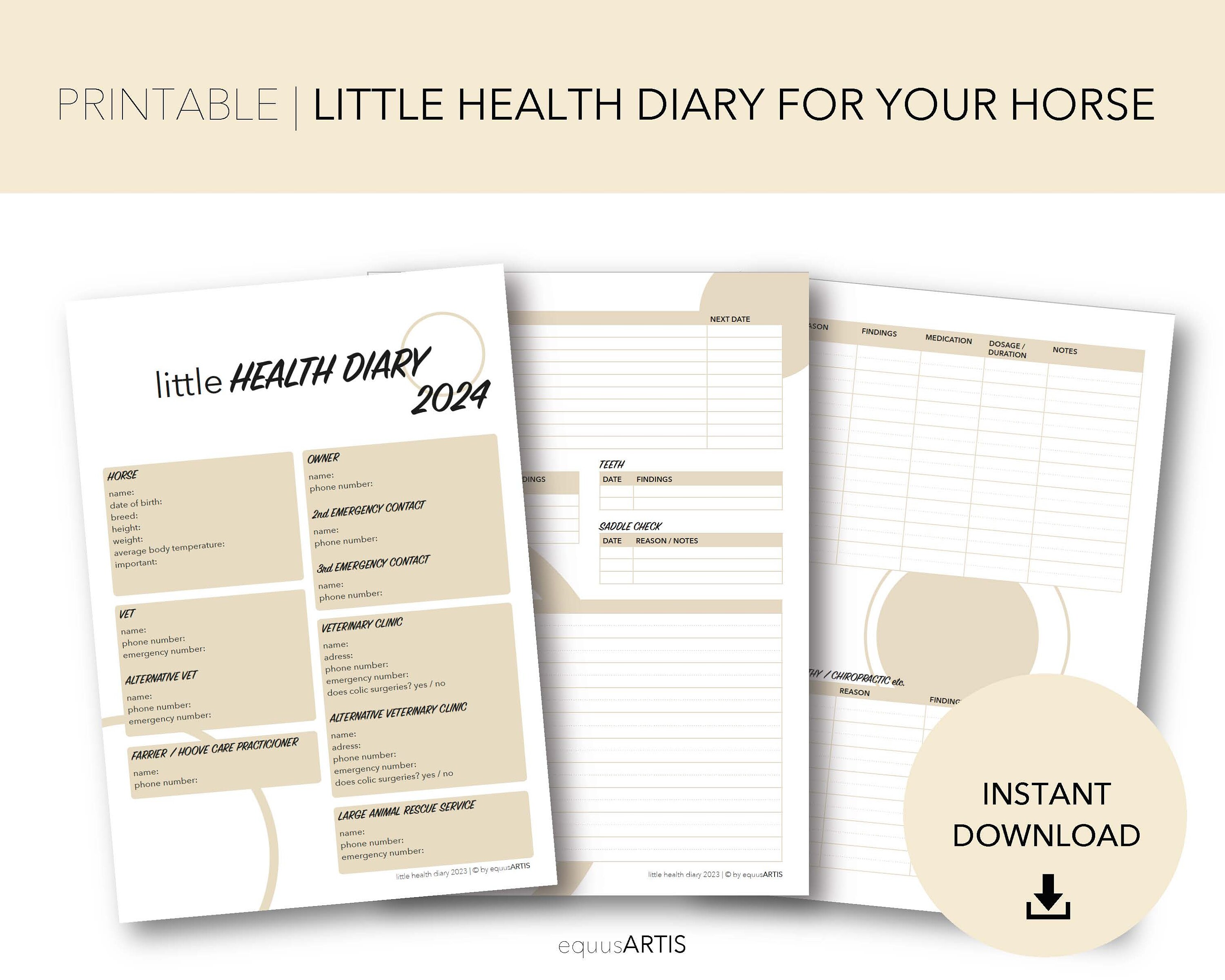 Little Health Diary for Your Horse 2024 Equine Journal - Etsy