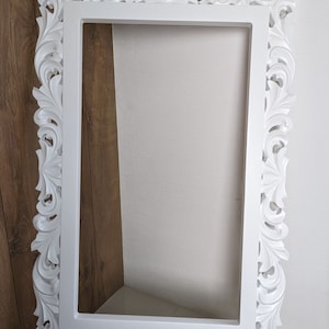 White Rectangular Frame, Large Wood Carved Decorative Frame, Vintage ...
