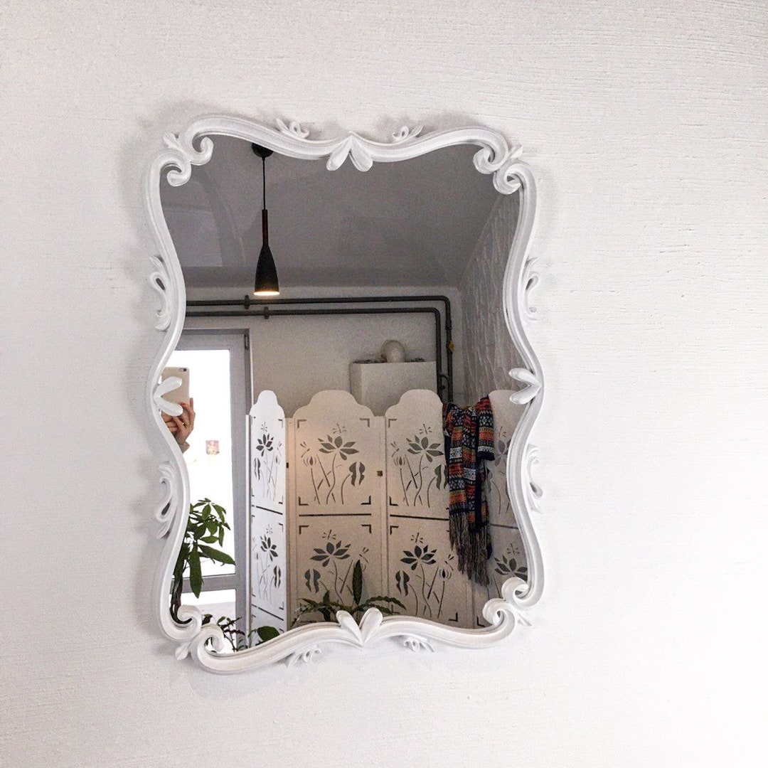 White Frame Mirror, Baroque Frame Mirror, Carved Frame Mirror, Large ...